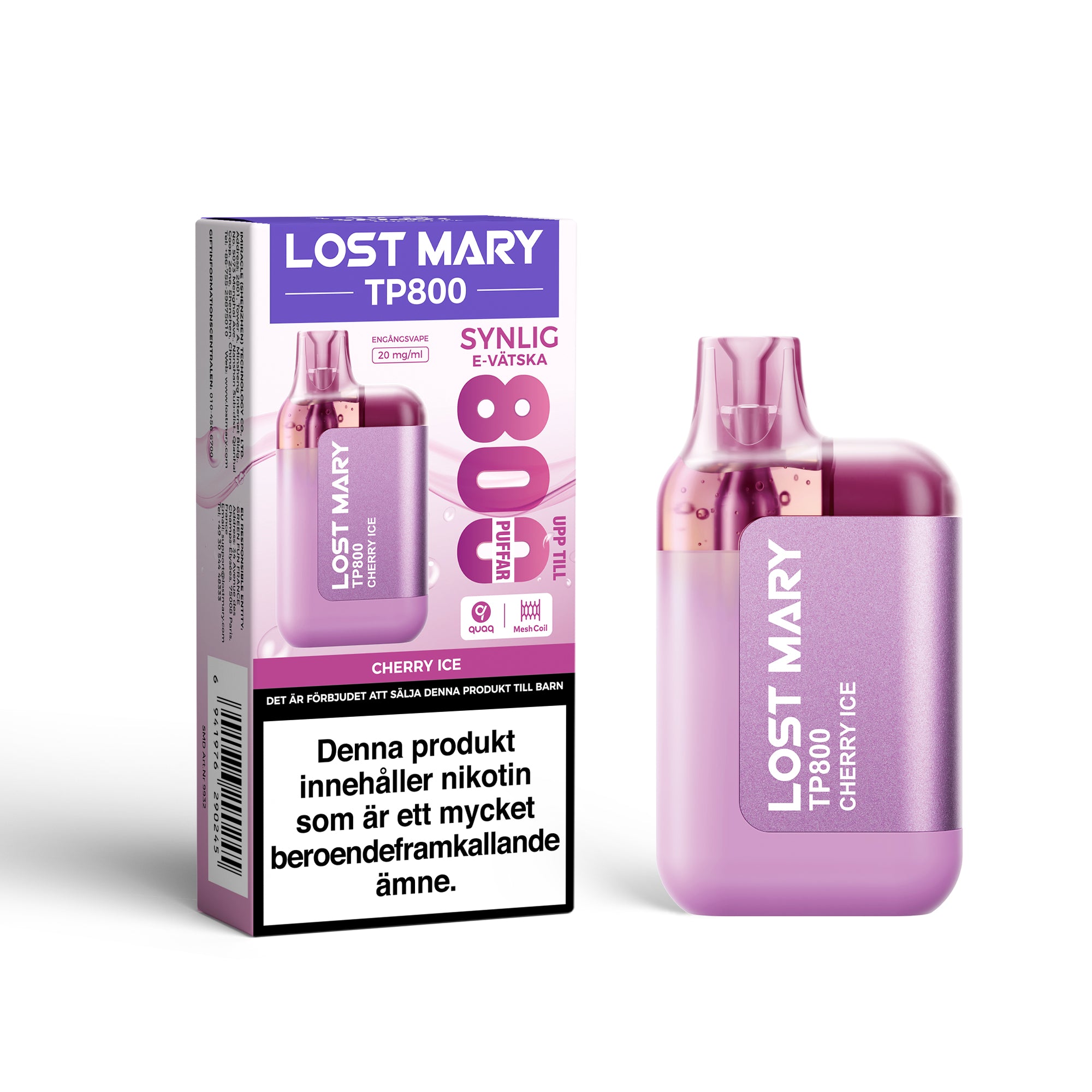 Lost Mary TP800 Cherry Ice 20mg (10-pack) – vapekedjan.se